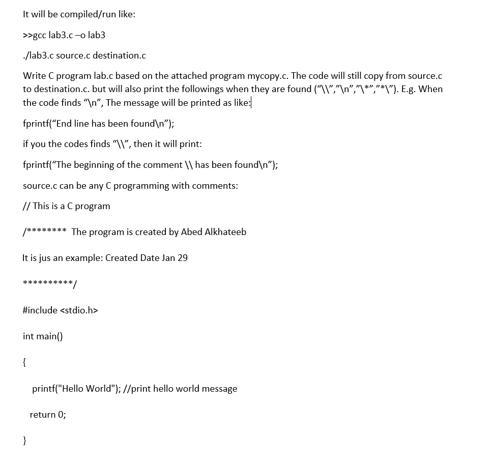 Solved It Will Be Compiled Run Like Gcc Lab3 C O Lab3