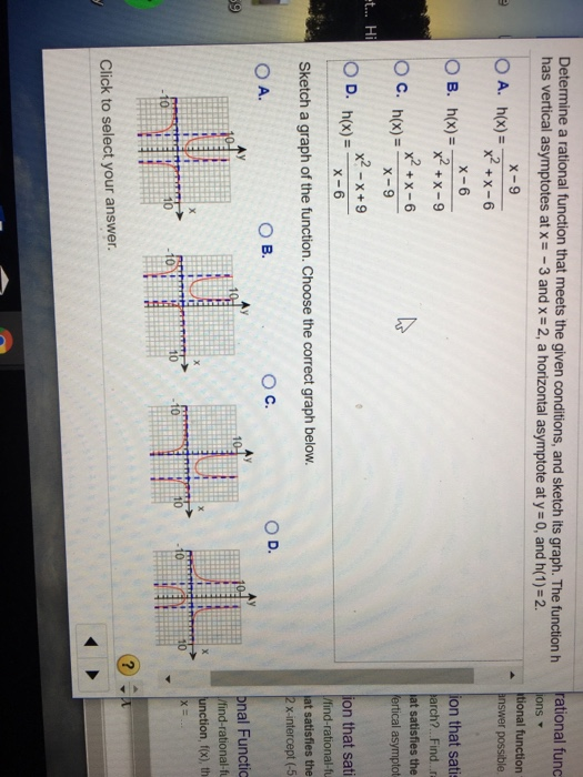 Solved Determine a rational function that meets the given | Chegg.com