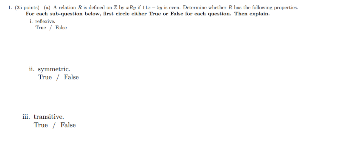 Solved 1. (25 points) (a) A relation R is defined on Z by | Chegg.com