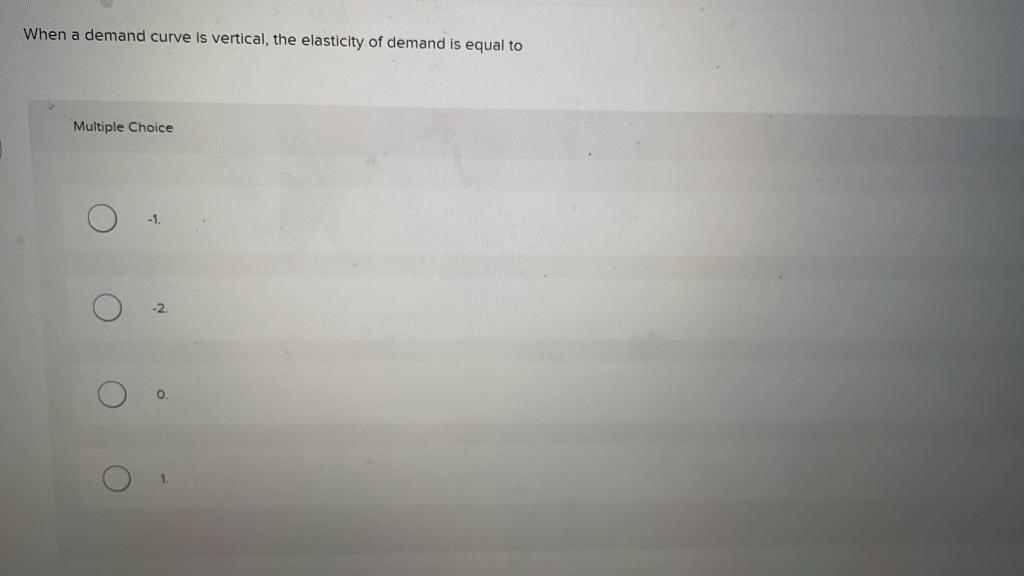 Solved When a demand curve is vertical, the elasticity of | Chegg.com