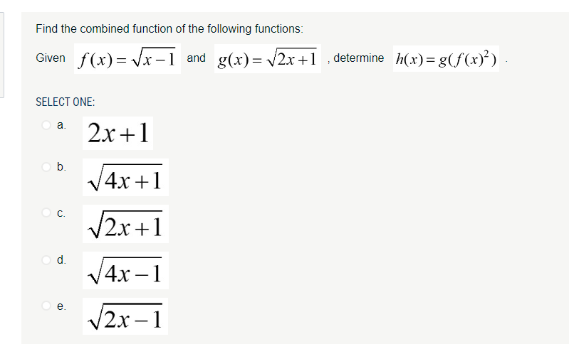 Solved Find the combined function of the following functions | Chegg.com