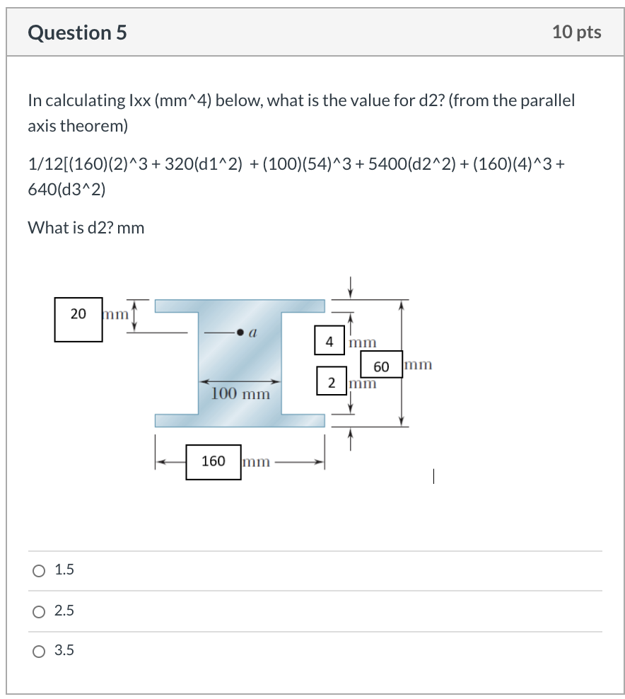 Solved Question 5 10 pts In calculating Ixx (mm^4) below, | Chegg.com