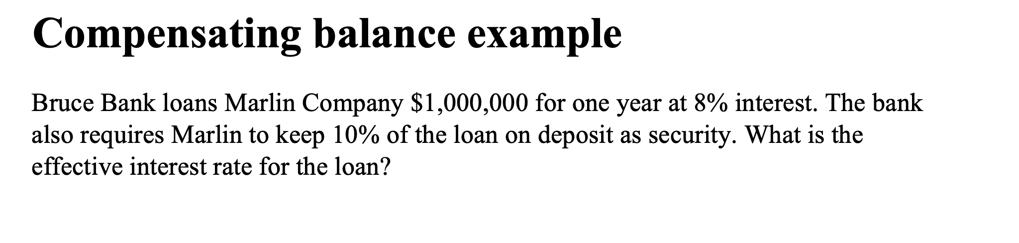 Solved Compensating balance example Bruce Bank loans Marlin | Chegg.com
