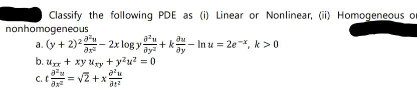Solved Classify the following PDE as (i) Linear or | Chegg.com