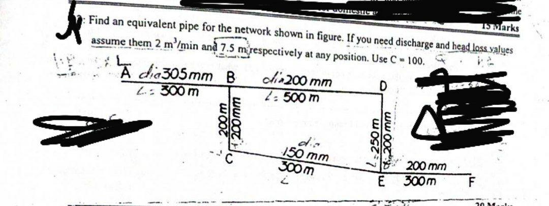 Solved 15 Marks Find an equivalent pipe for the network | Chegg.com