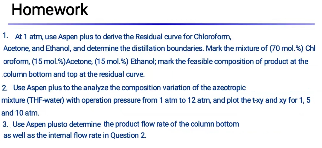 Solved Homework 1. At 1 atm, use Aspen plus to derive the | Chegg.com