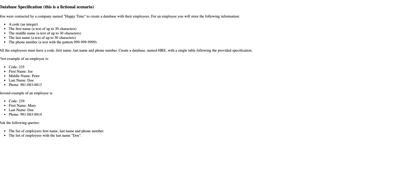 Database Specification (this is a fictional scenario) | Chegg.com