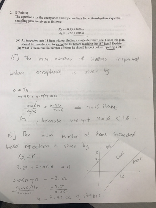 Solved The equations for the acceptance and rejection lines | Chegg.com