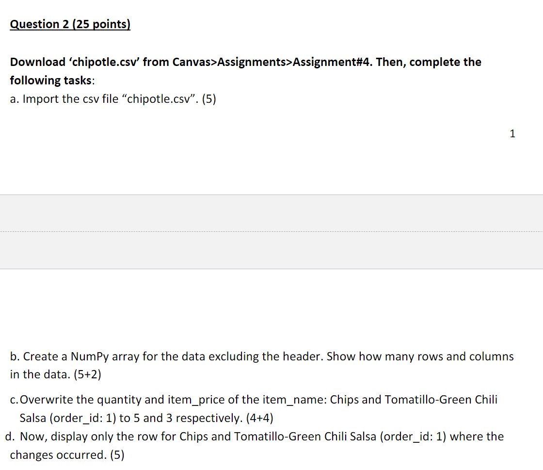 Solved Download 'chipotle.csv' from Canvas > Assignments > | Chegg.com