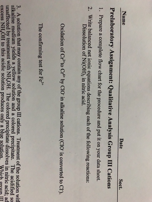 Solved Name Prelaboratory Assignment: Qualitative Analysis | Chegg.com