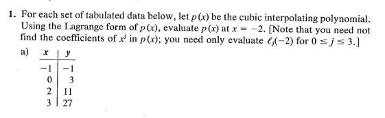 Solved 1. For each set of tabulated data below, let p(x) be | Chegg.com
