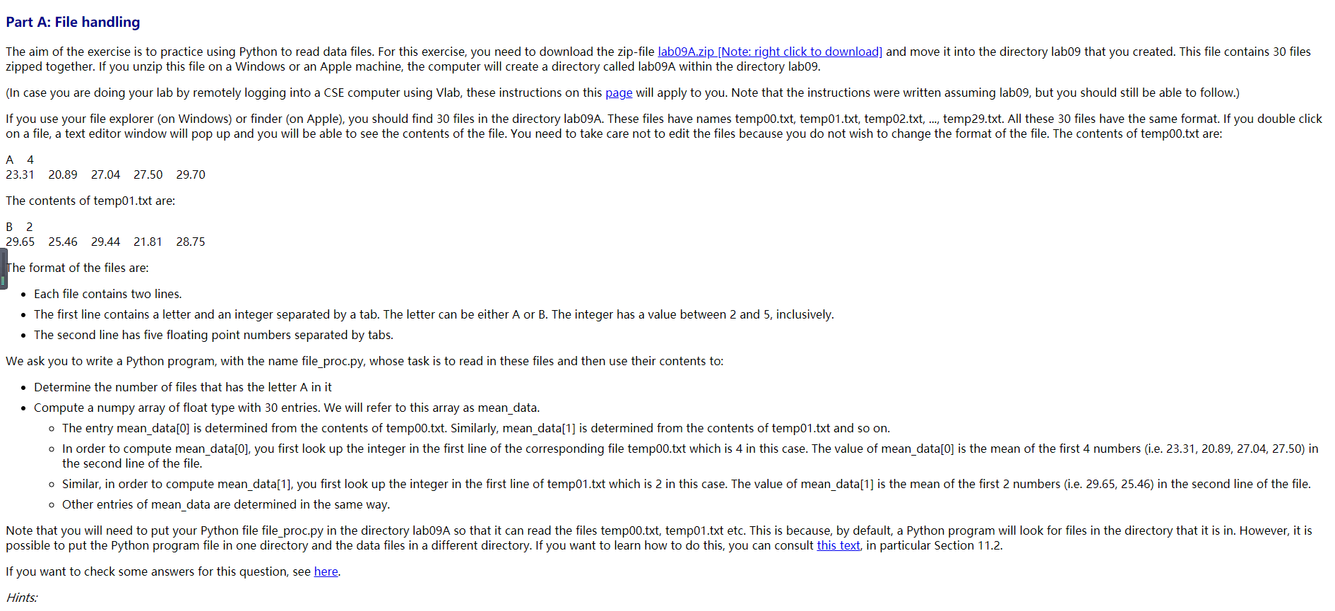 Solved Part A: File handling The aim of the exercise is to | Chegg.com