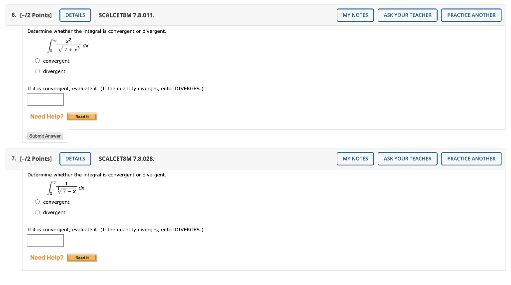 Solved 6. (-12 points] DETAILS SCALCET8M 7.8.011. MY NOTES | Chegg.com