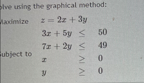 Solved blve using the graphical method: Maximize z = 2x + 3y | Chegg.com