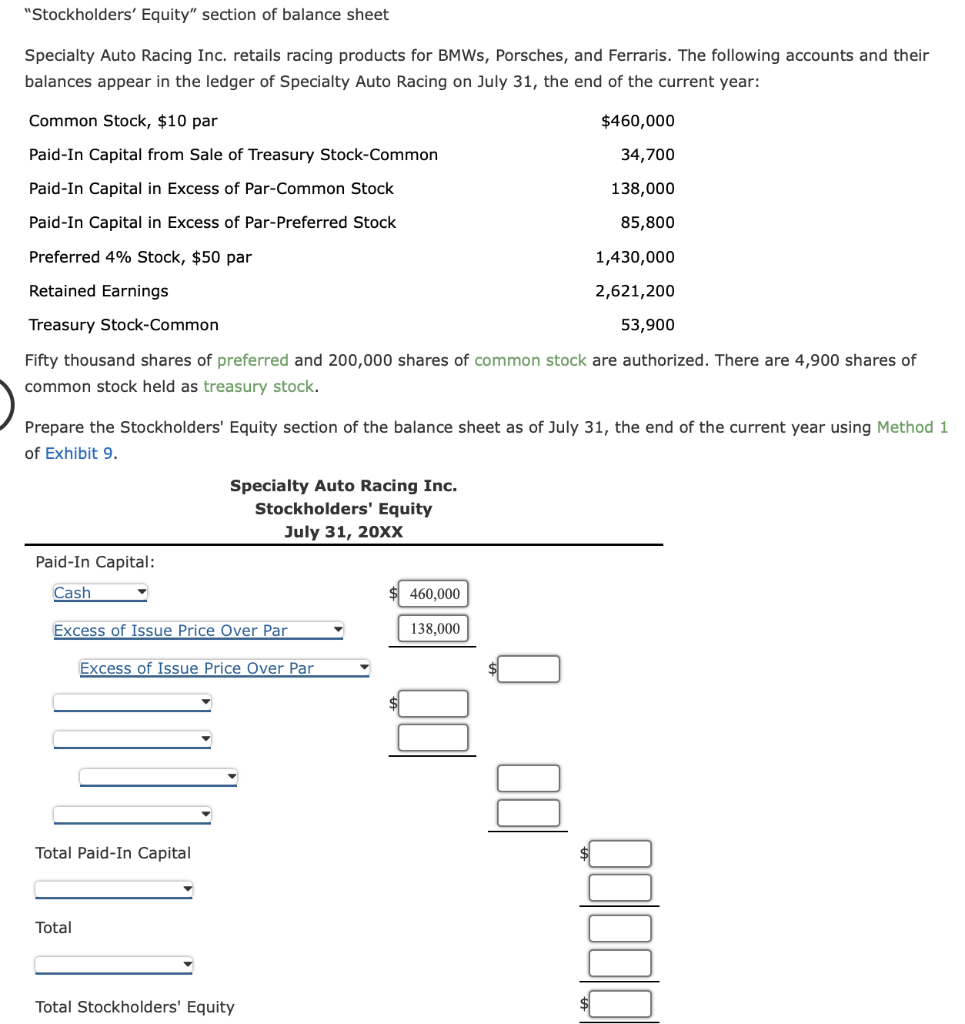 Solved "Stockholders' Equity" section of balance sheet | Chegg.com