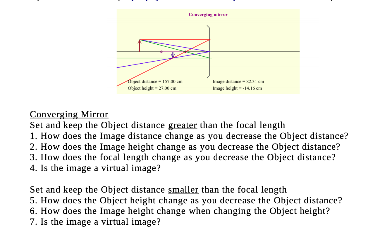 Solved Converging mirror Object distance = 157.00 cm Object | Chegg.com