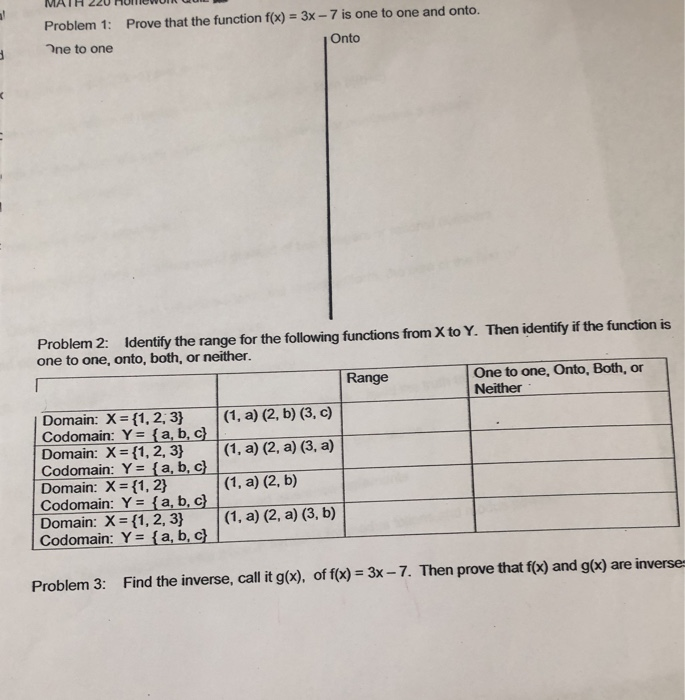 Solved Problem 1 Prove That The Function Fx 3x 7 Is One To 5805