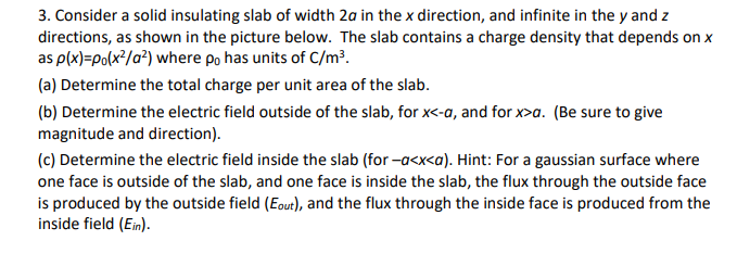 Solved 3. Consider a solid insulating slab of width 2a in | Chegg.com