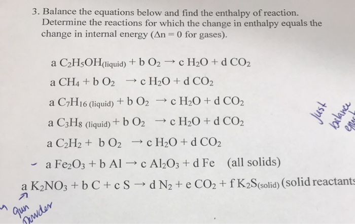 Solved 3. Balance the equations below and find the enthalpy | Chegg.com