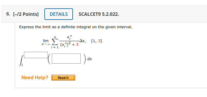 Solved Express the limit as a definite integral on the given | Chegg.com