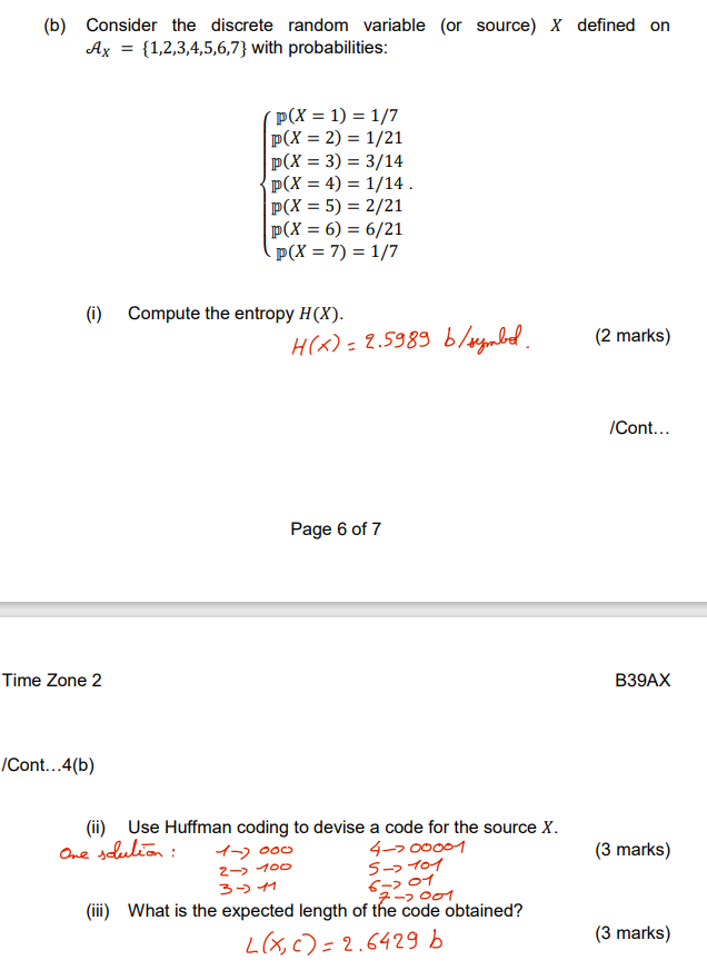 Solved /Cont...4(b) (ii) Use Huffman coding to devise a code | Chegg.com