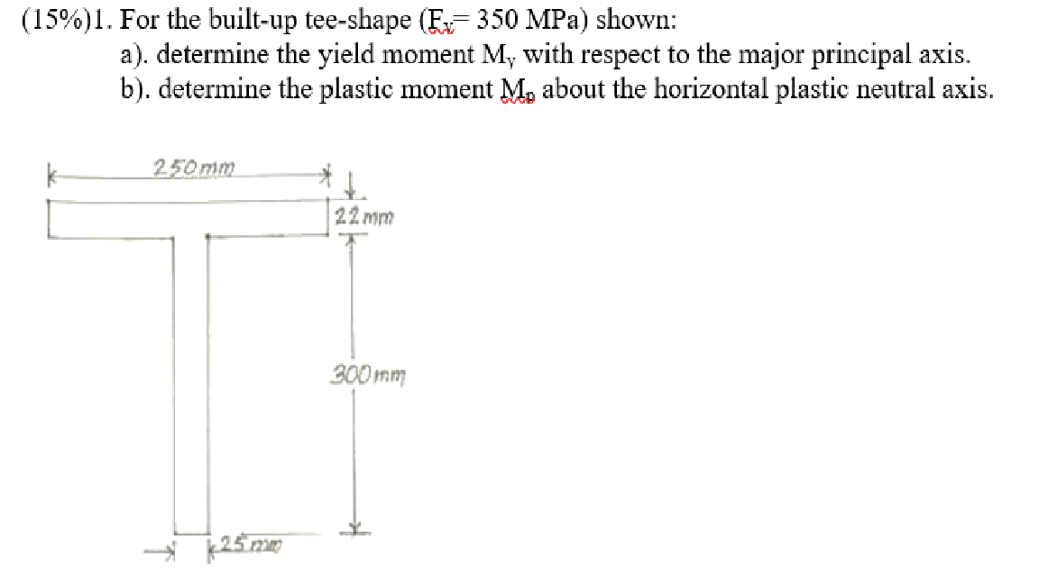 Solved (15%)1. For the built-up tee-shape (Ex= 350 MPa) | Chegg.com