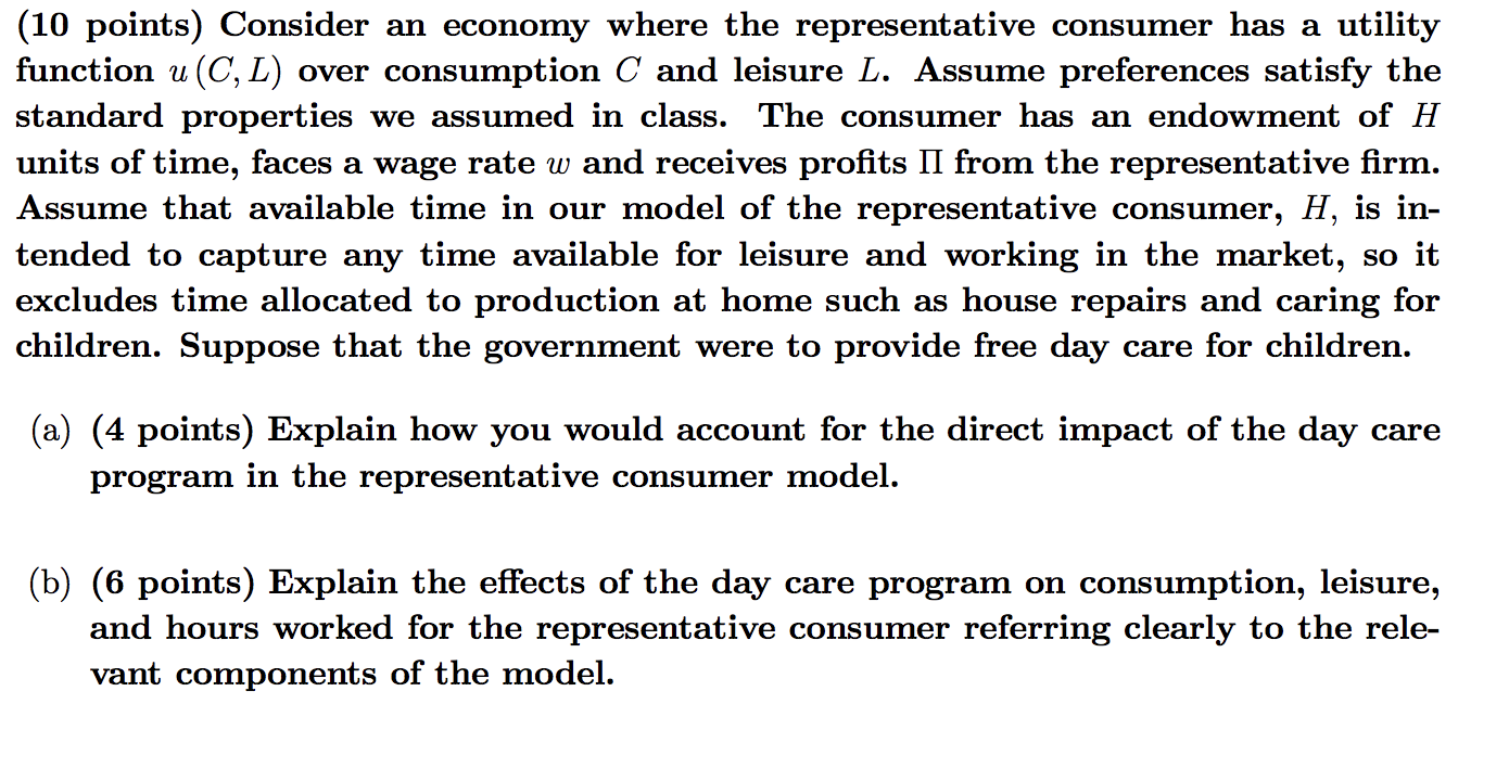 Solved (10 points) Consider an economy where the | Chegg.com