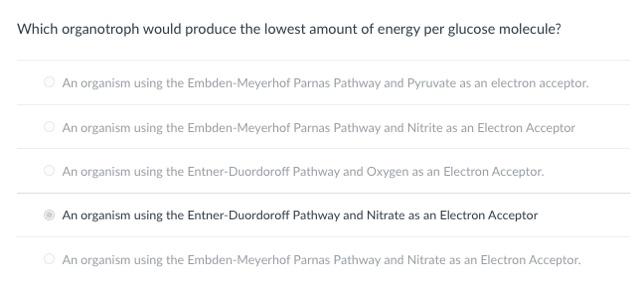 Solved Which organotroph would produce the lowest amount of | Chegg.com
