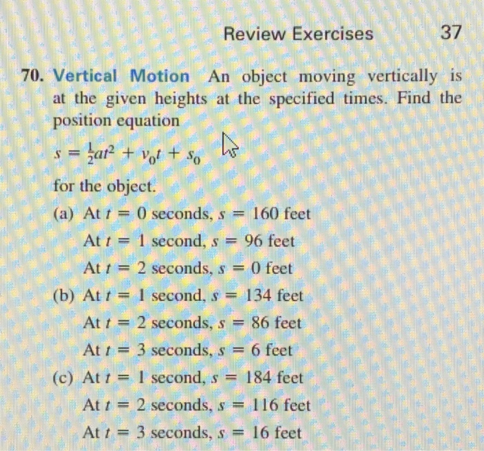 Solved Vertical Motion An Object Moving Vertically Is At The
