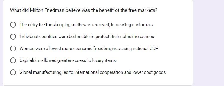 Solved What did Milton Friedman believe was the benefit of | Chegg.com