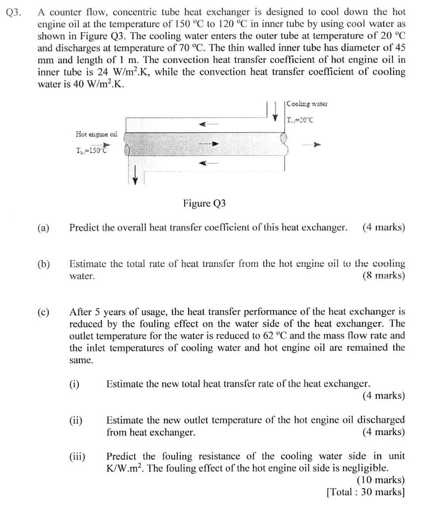 Solved Q3. A counter flow, concentric tube heat exchanger is | Chegg.com