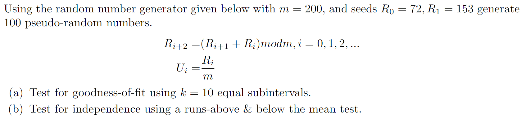 Solved = 72, R1 = 153 generate Using the random number | Chegg.com