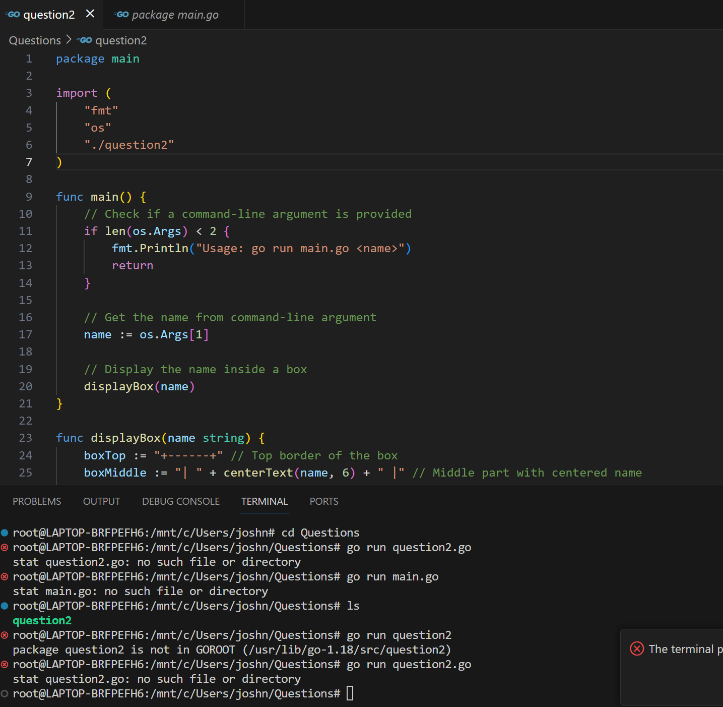 Solved Write a program that displays a name (given as a | Chegg.com