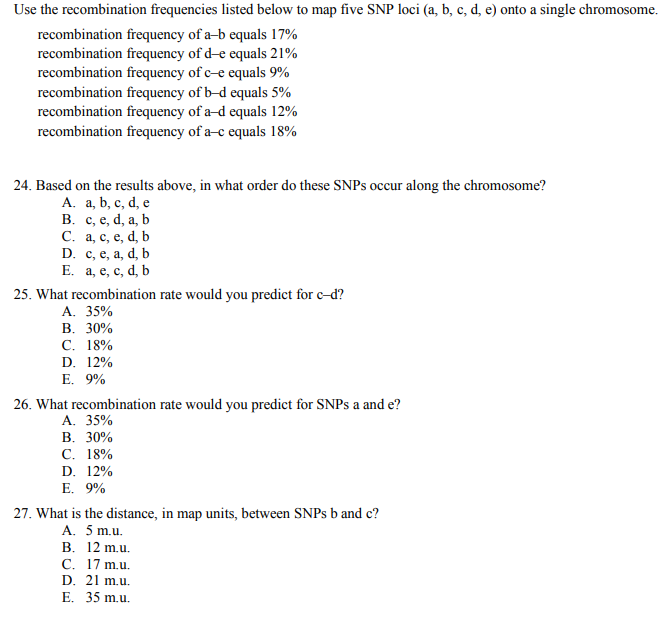 Solved: Use The Recombination Frequencies Listed Below To ... | Chegg.com