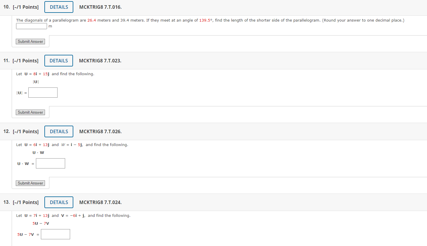 Solved m [−/1 Points] MCKTRIG8 7.T.023. Let U=8i+15j and | Chegg.com