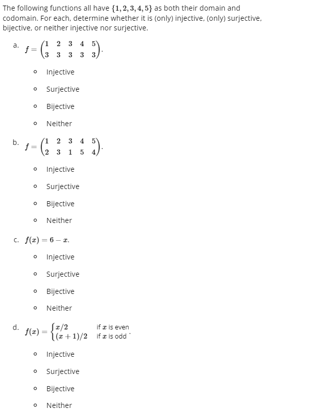 Solved The following functions all have {1,2,3,4,5} ﻿as both | Chegg.com