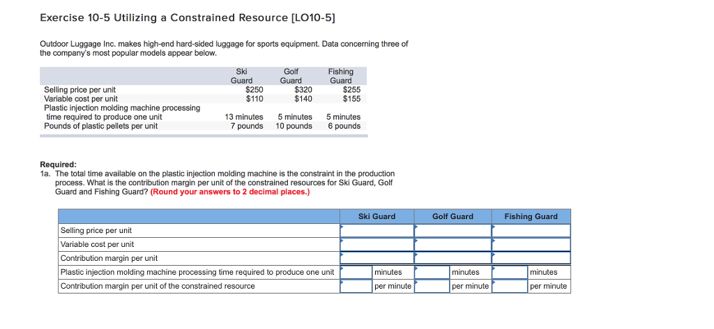 Solved Exercise 10-5 Utilizing a Constrained Resource | Chegg.com