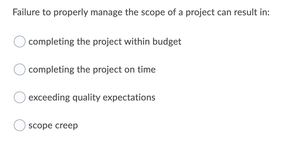 Solved Failure to properly manage the scope of a project can | Chegg.com