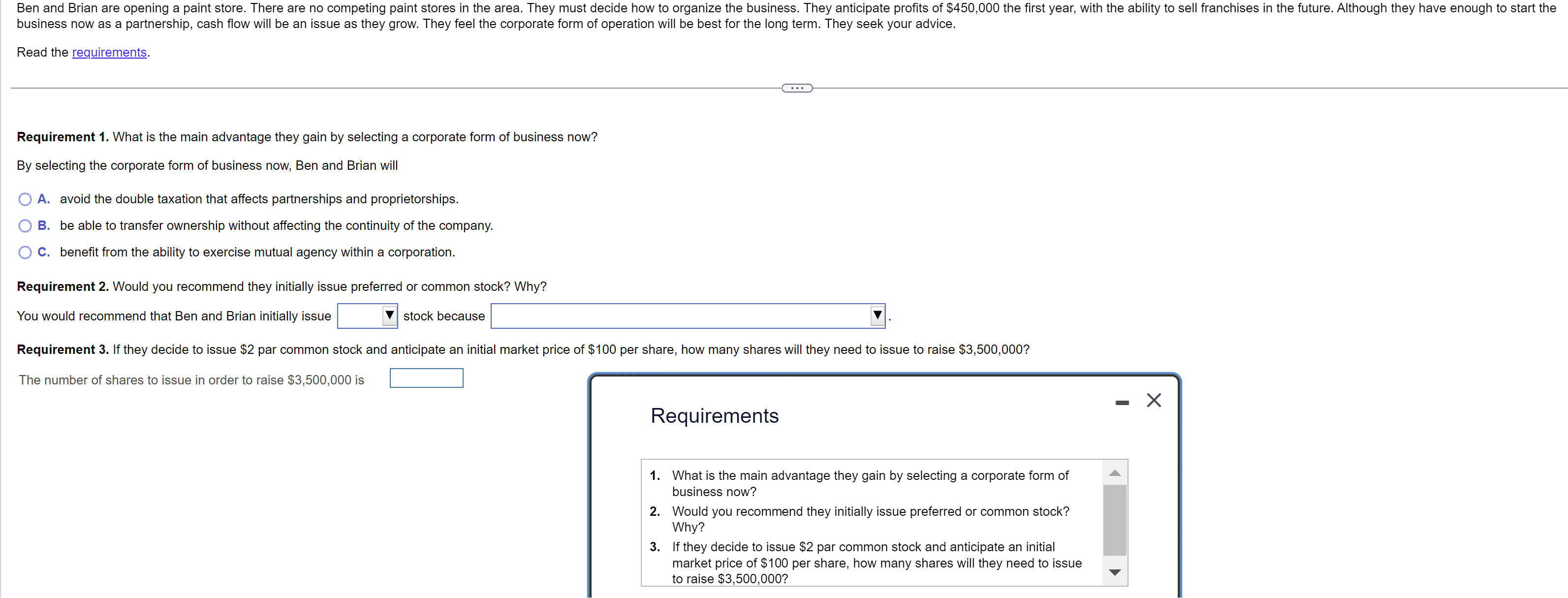 Solved Requirements 1. What is the main advantage they gain | Chegg.com