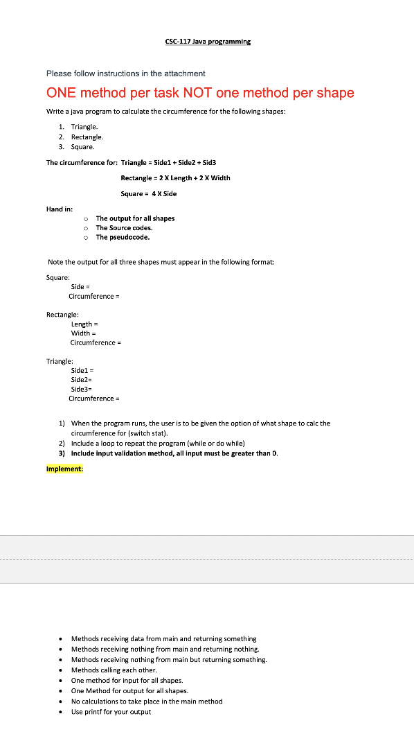 Solved CSC-117 Java programming Please follow instructions | Chegg.com