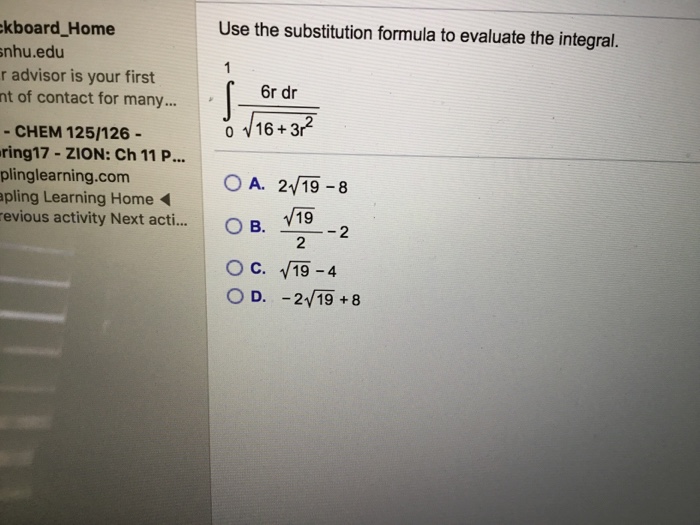 Solved Use the substitution formula to evaluate the | Chegg.com
