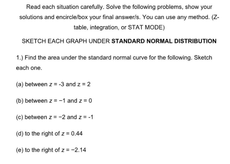 Solved Read each situation carefully. Solve the following | Chegg.com