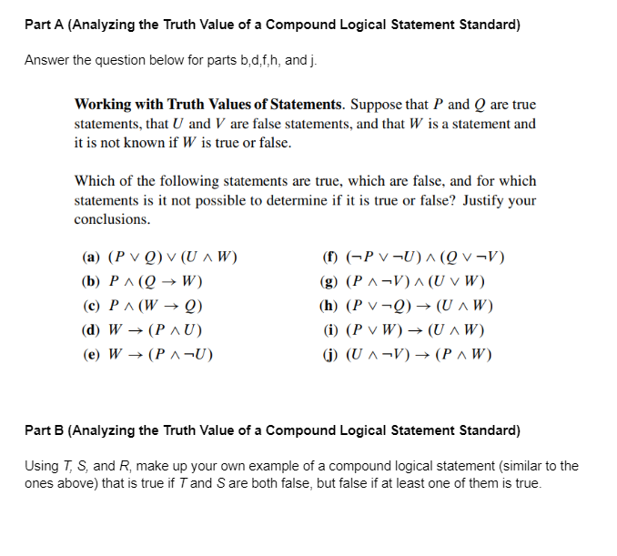 Solved Part A (Analyzing the Truth Value of a Compound | Chegg.com
