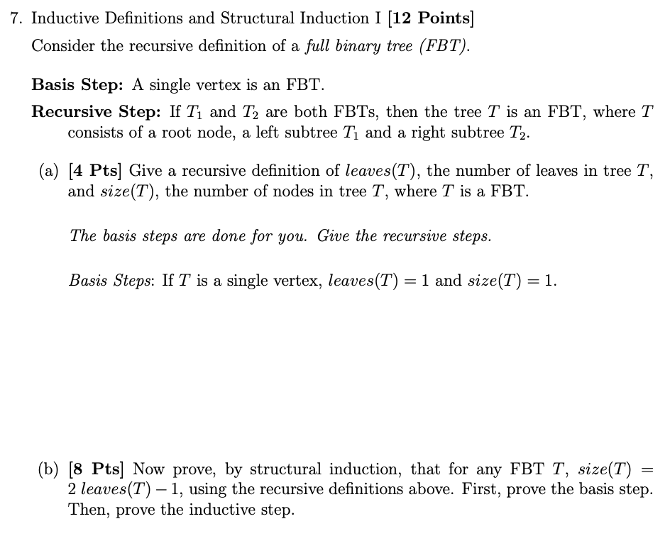 Solved 7 Inductive Definitions Structural Induction 12 Points