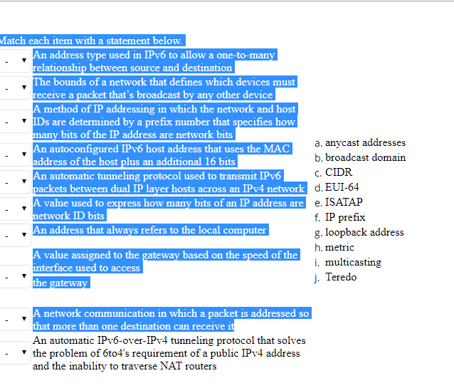 Solved Match each item with a statement below. An address | Chegg.com
