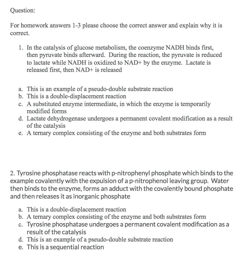 Solved Question: For homework answers 1-3 please choose the | Chegg.com