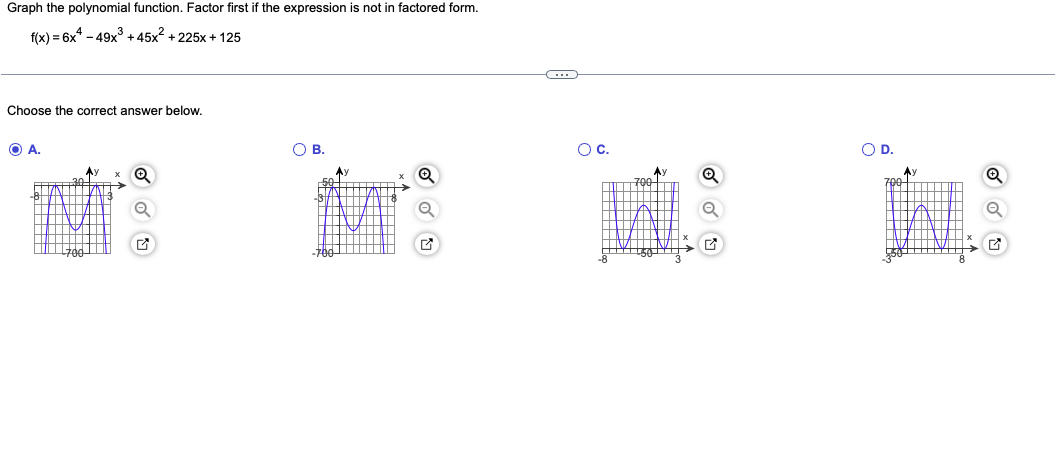 Solved f(x)=6x4−49x3+45x2+225x+125 Choose the correct answer | Chegg.com