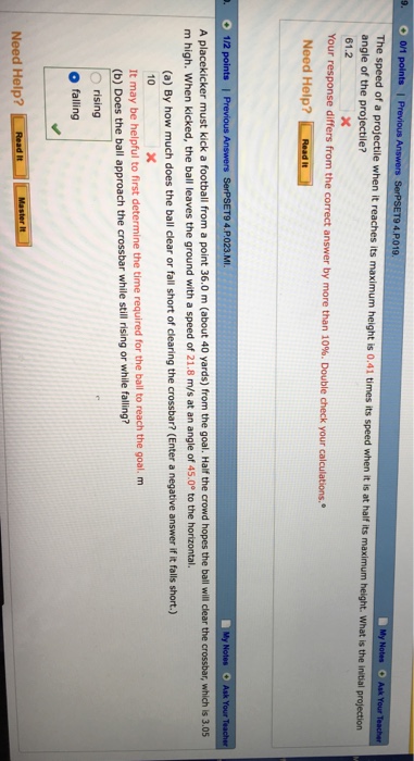 Solved The speed of a projectile when it reaches its maximum | Chegg.com