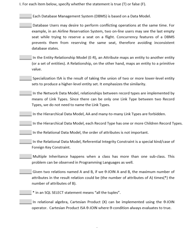 Solved 1. For each item below, specify whether the statement | Chegg.com