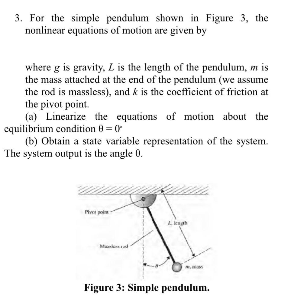 Solved 3. For the simple pendulum shown in Figure 3, the | Chegg.com